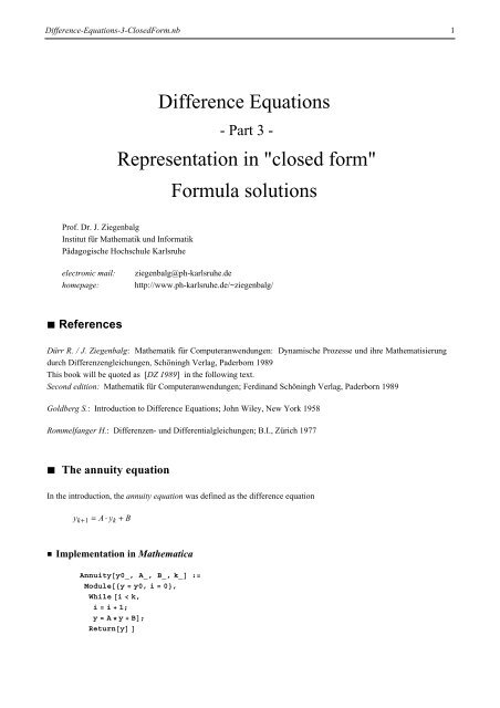 Difference Equations Representation in "closed form" Formula ...