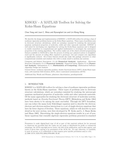KSSOLV - A MATLAB Toolbox for Solving the Kohn-Sham Equations
