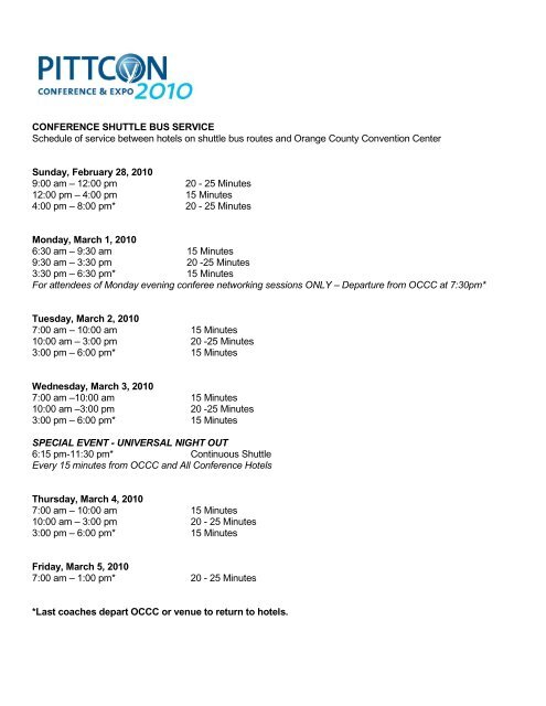 Conference Shuttle Bus Service - Pittcon Web Archives