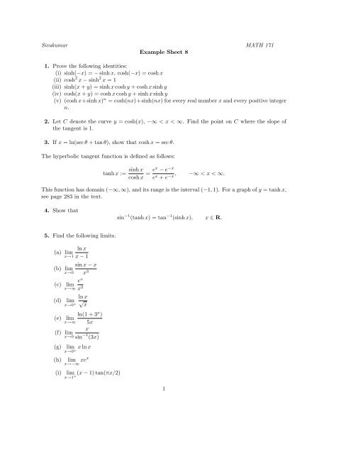(i) sinh(â x) - Calclab