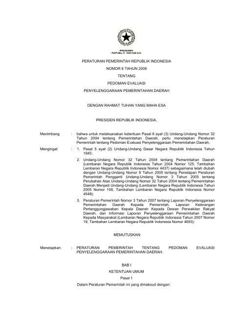Peraturan Pemerintah Nomor 6 Tahun 2008 Tentang Pedoman ...