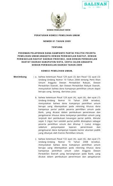 Pedoman Pelaporan Dana Kampanye Partai Politik Peserta