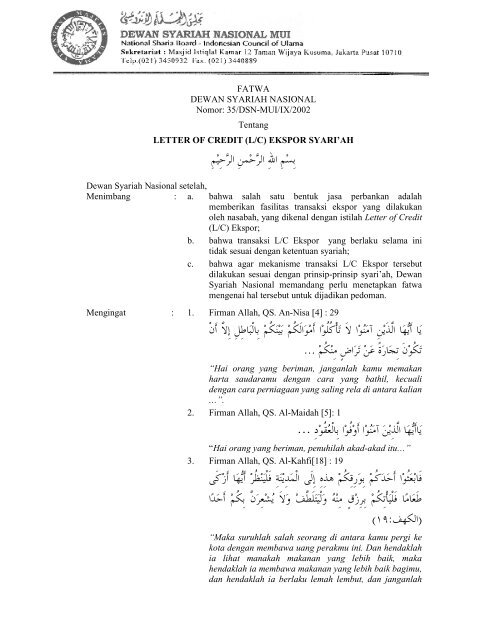 Letter of Credit (L/C) Ekspor Syariah