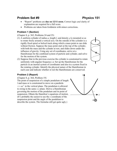 Problem Set #9 Physics 151