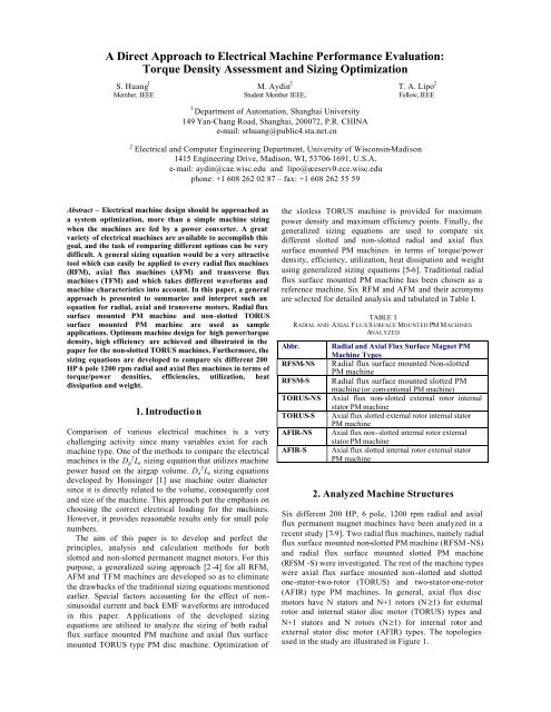 A Direct Approach to Electrical Machine Performance Evaluation ...