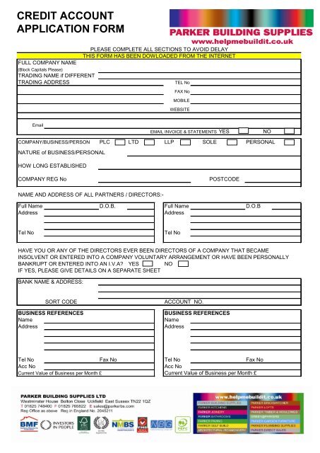 CREDIT ACCOUNT APPLICATION FORM - Parker Building Supplies