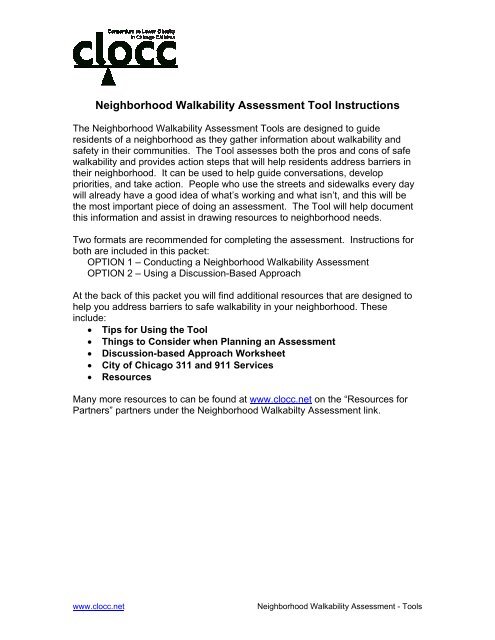 Neighborhood Walkability Assessment Tool Instructions - Chicago ...