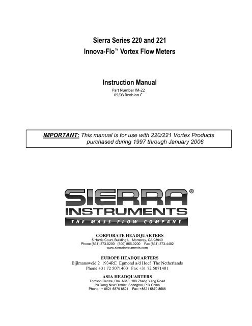 Instruction Manual - Sierra Instruments