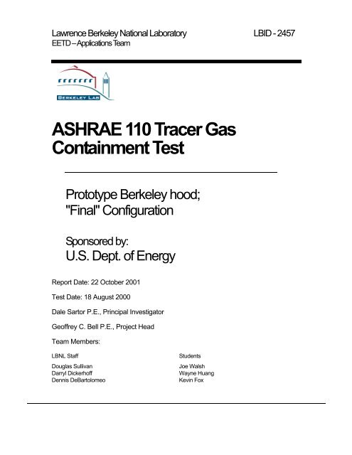 ASHRAE 110 Tracer Gas Containment Test - Applications Team ...