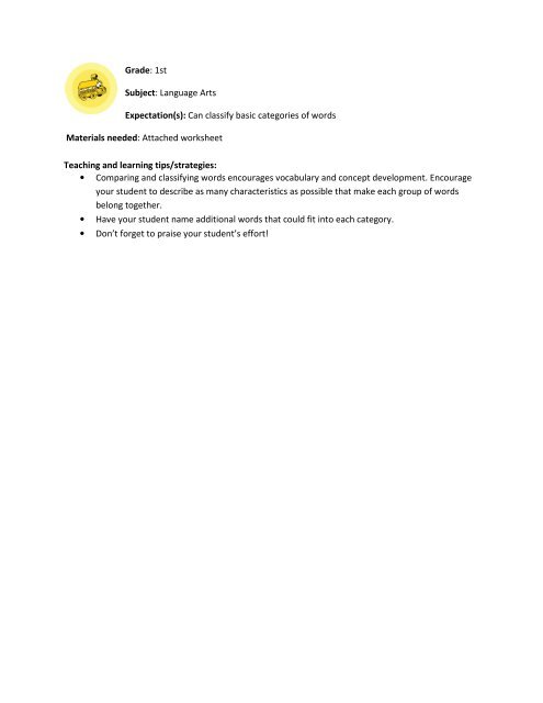 Worksheet 2: Word Groups - School on Wheels