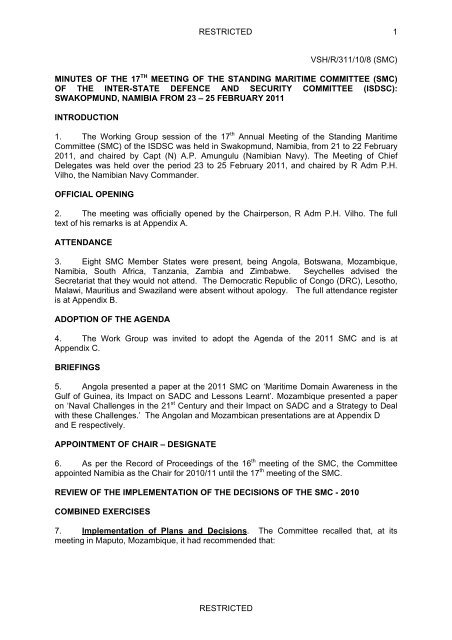 Minutes of the 17th SMC Meeting - South African Navy