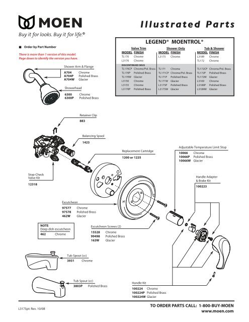 Moen Single Handle Shower Faucet Parts Diagram