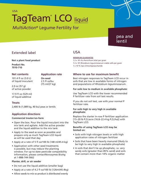 TagTeam LCO liquid label - Novozymes