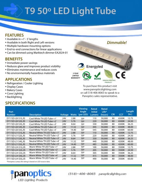 T9 50Âº LED Light Tube - LED Lighting | Panoptics Lighting