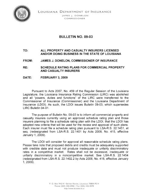 BULLETIN NO. 09-03 - Louisiana Department of Insurance