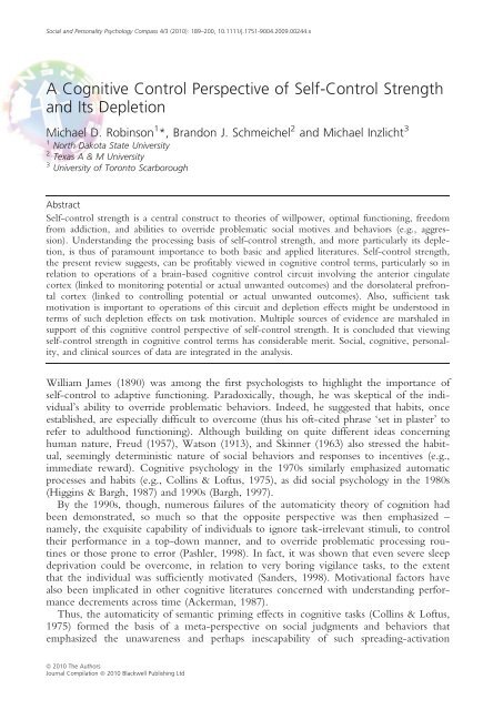 A cognitive control perspective of self-control strength - ResearchGate