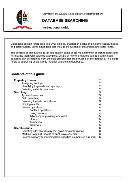 database searching - Library - University of KwaZulu-Natal