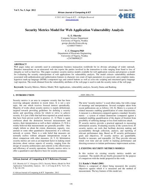 Security Metrics Model for Web Application Vulnerability Analysis