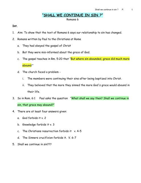 shall we continue in sin - Evans Church of Christ