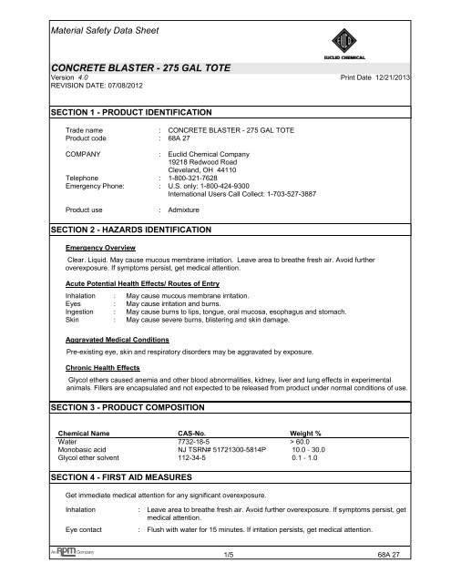Concrete Blaster MSDS - Euclid Chemical Co