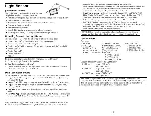 Light Sensor - Vernier Software & Technology