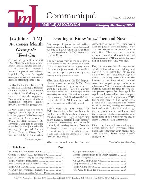 Communique 10-2.indd - The TMJ Association, Ltd.