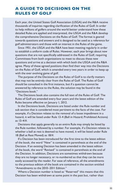 A GUIDE TO DECISIONS ON THE RULES OF GOLF - USGA