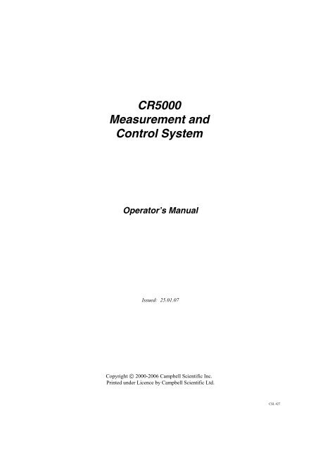 CR5000 Measurement and Control System Operator's Manual