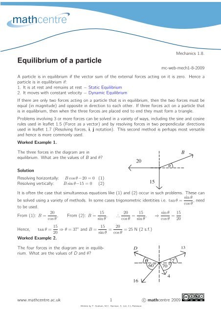 Equilibrium of a particle - Math Centre