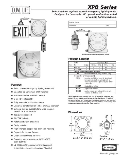 XPB Series specification sheet - Hubbell Industrial Lighting