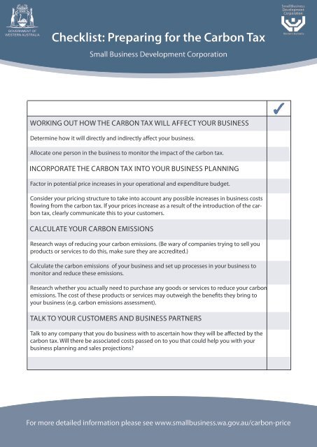 Checklist: Preparing for the Carbon Tax - Small Business ...