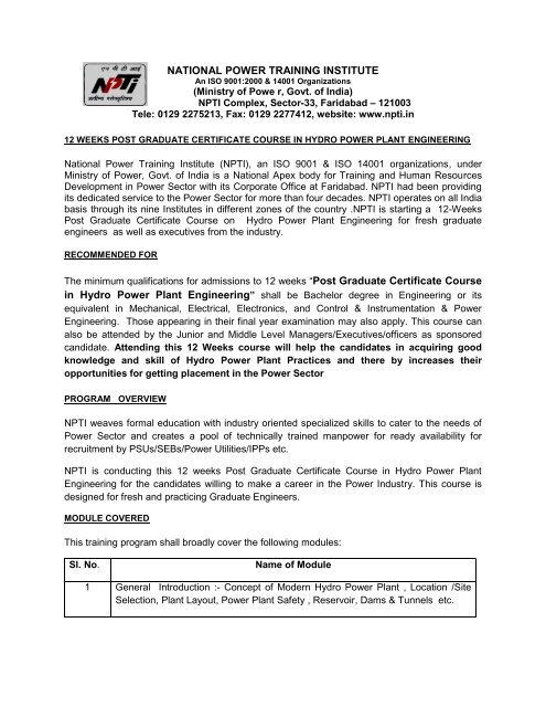 NATIONAL POWER TRAINING INSTITUTE - NPTI