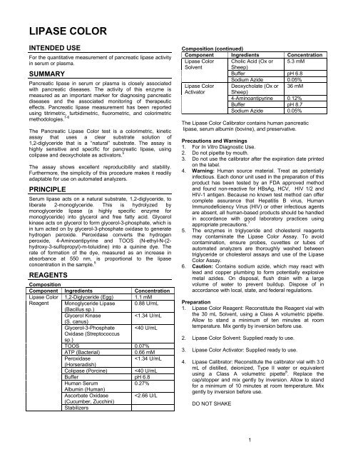 Lipase Color Reagent - Sekisui Diagnostics
