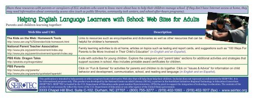 Helping English Language Learners with School - SouthEast ...