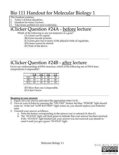 Molecular Biology (Handouts 1-8)