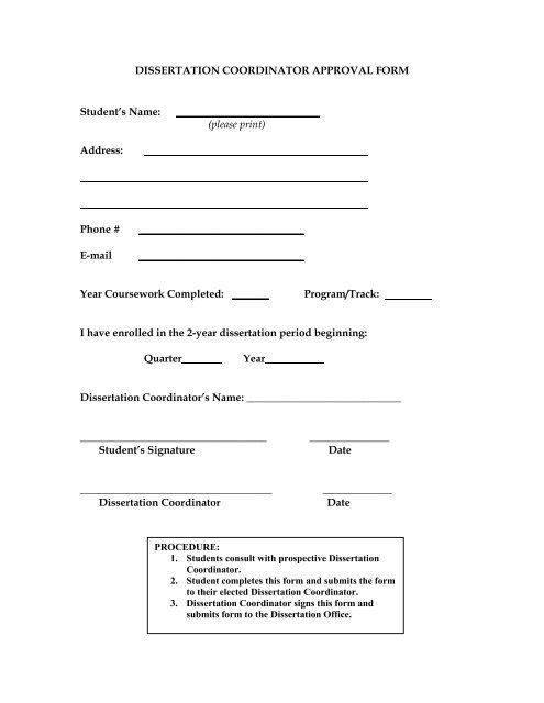 DISSERTATION COORDINATOR APPROVAL FORM