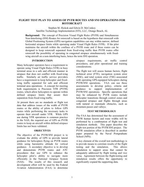 flight test plan to assess of pvfr routes and sni operations for rotorcraft