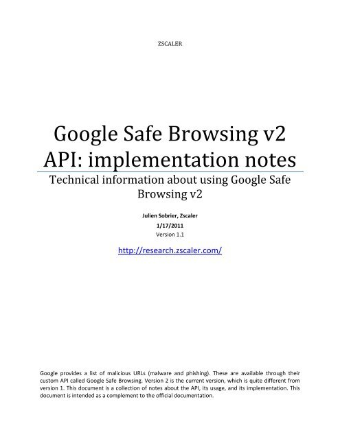 Google Safe Browsing v2 API: implementation notes - Zscaler
