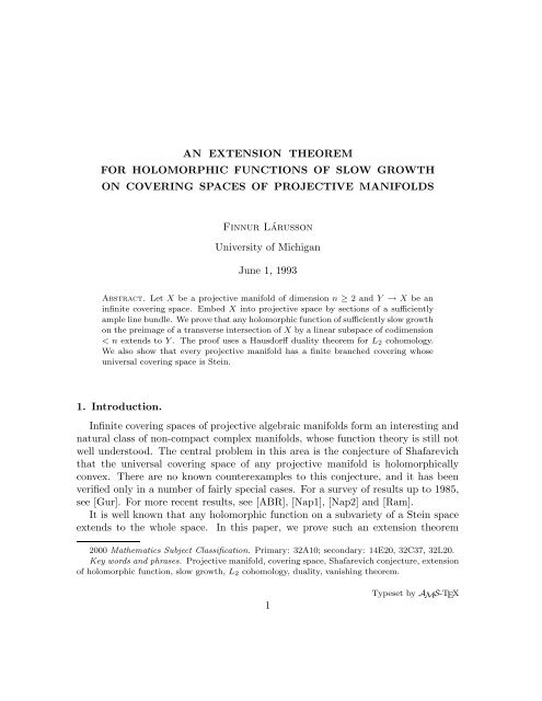 an extension theorem for holomorphic functions of slow growth