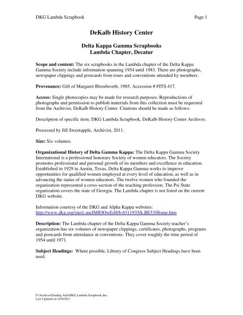 Delta Kappa Gamma, Lambda Chapter Scrapbooks - The DeKalb ...