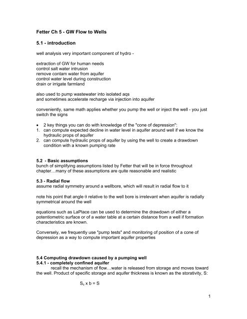 Fetter Ch 5 - GW Flow to Wells 5.1 - introduction