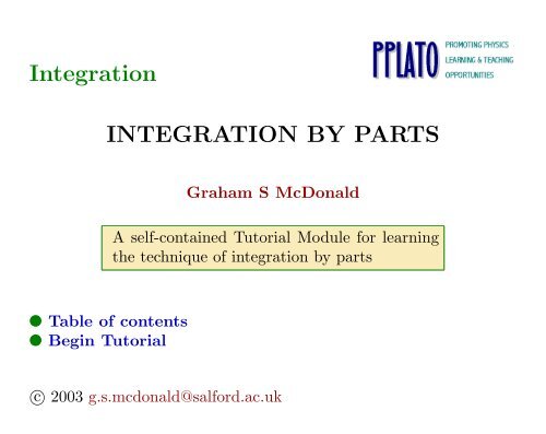 INTEGRATION BY PARTS