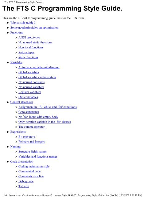 The Fts C Programming Style Guide Literate Programming 9072