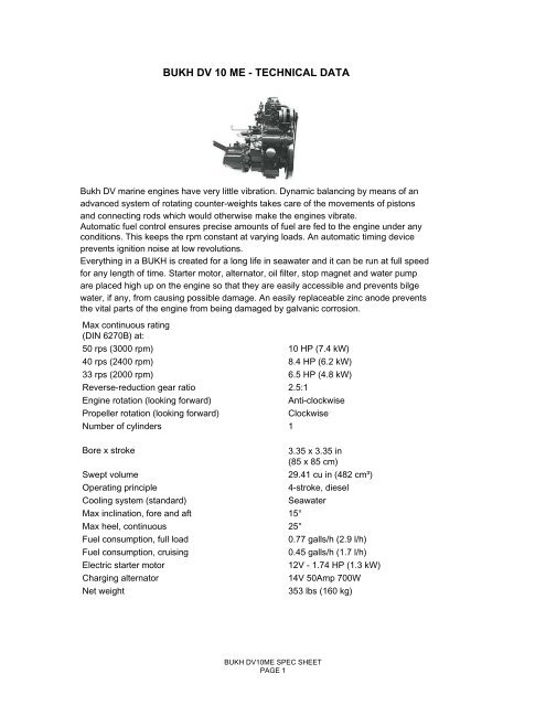 BUKH DV 10 ME - TECHNICAL DATA - Bukh Diesel