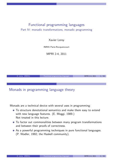 Functional Programming Languages Part Iv Monadic Camlunity