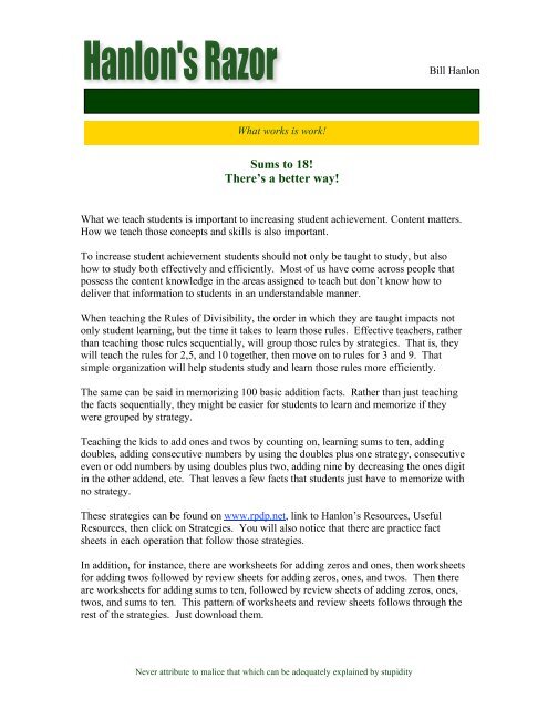 Sums to 18! There's a better way! - Hanlon Math