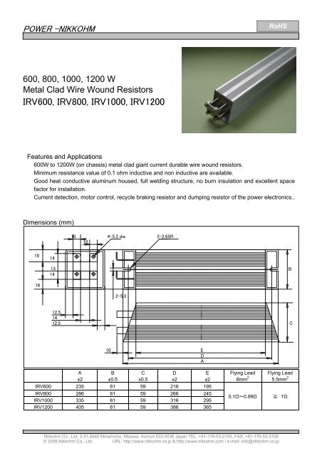 IRV600, IRV800, IRV1000, IRV1200 - Nikkohm