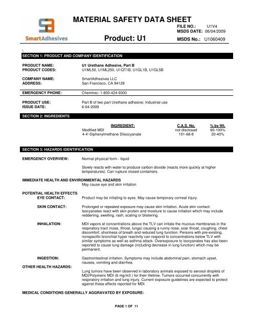 U1 Urethane MSDS - Adhesive.com