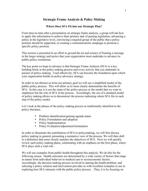 Strategic Frame Analysis & Policy Making - Frameworks Institute