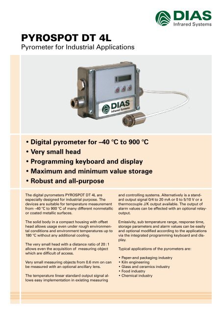 Download Datasheet Pyrometers PYROSPOT DT4L (PDF) - GM Tech